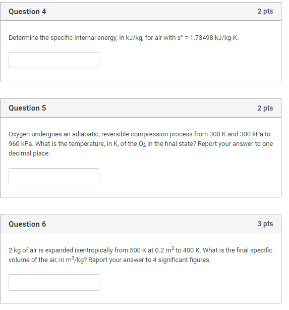 Solved Question 4Determine the specific internal energy, in | Chegg.com