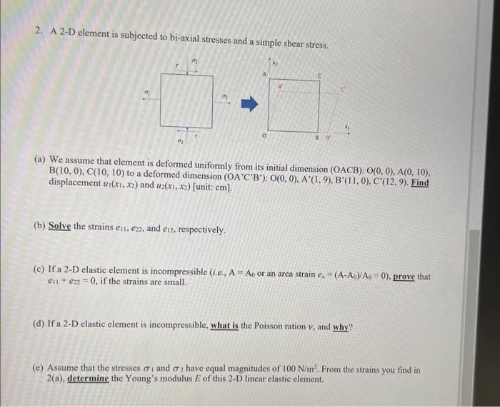 Solved 2. A 2-D element is subjected to bi-axial stresses | Chegg.com