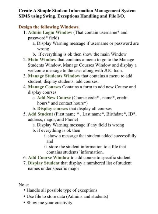 Solved Create A Simple Student Information Management System | Chegg.com