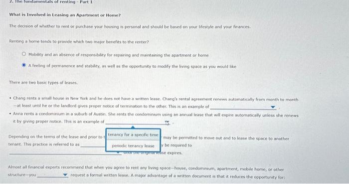 Solved What is Involved in teasing an Apartment or llome? | Chegg.com