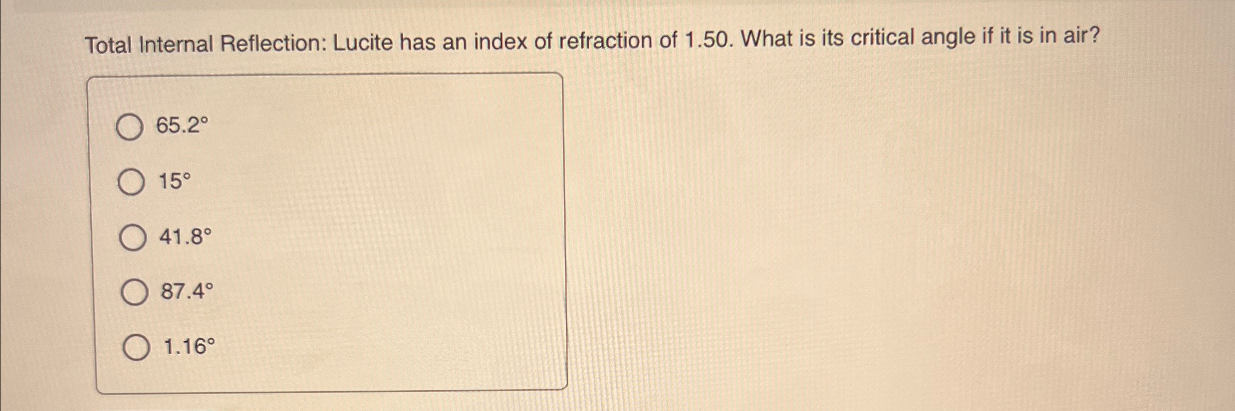 Solved Total Internal Reflection: Lucite has an index of | Chegg.com