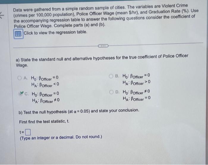 Solved Regression Table Dependent variable is: Violent Crime | Chegg.com