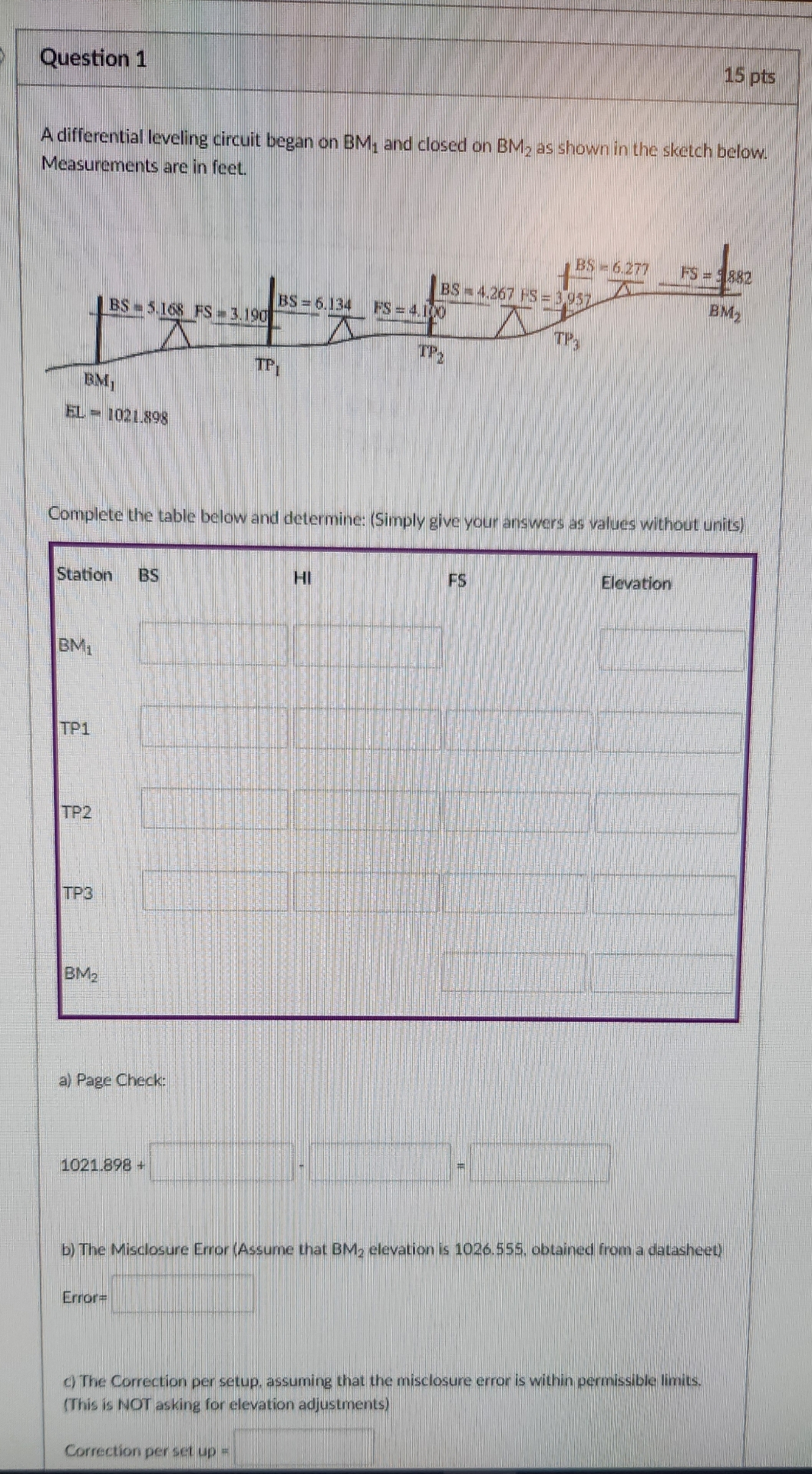 Solved Question 115ptsA differential leveling circuit began | Chegg.com