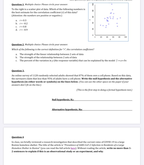 Solved Question 1. Multiple choice: Please circle your | Chegg.com