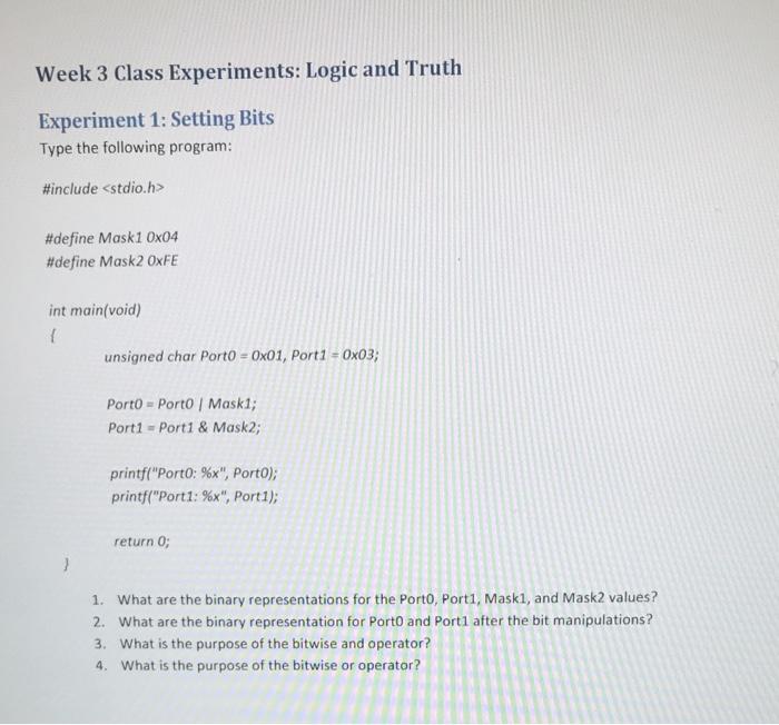 Solved Week 3 Class Experiments: Logic and Truth Experiment | Chegg.com