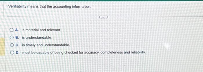 Solved Verifiability means that the accounting information: | Chegg.com