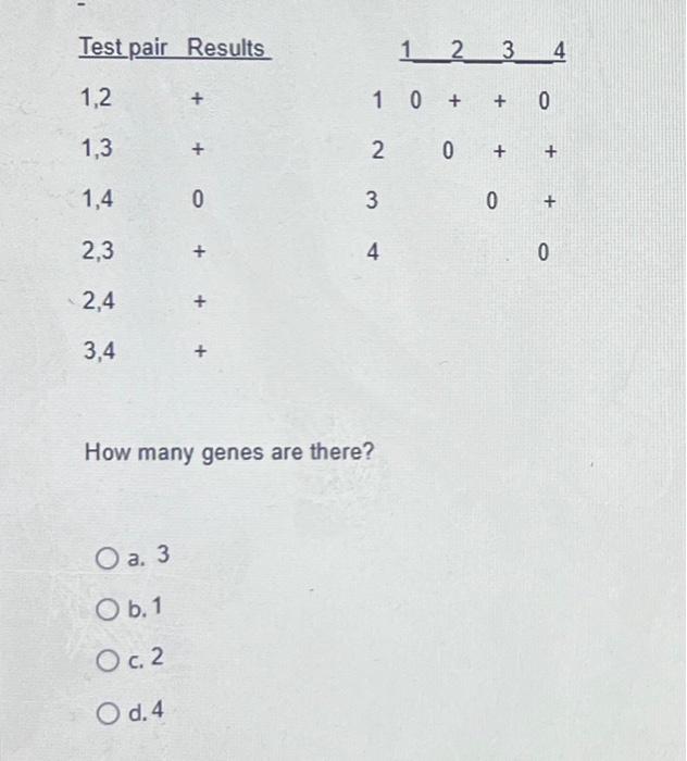 Solved How many genes are there? a. 3 b. 1 c. 2 d. 4 | Chegg.com