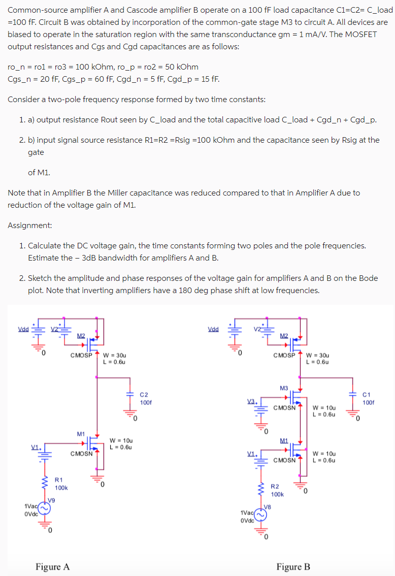 Common-source amplifier A and Cascode amplifier B | Chegg.com