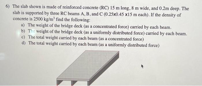 Solved 5) The slab shown is made of reinforced concrete (RC) | Chegg.com
