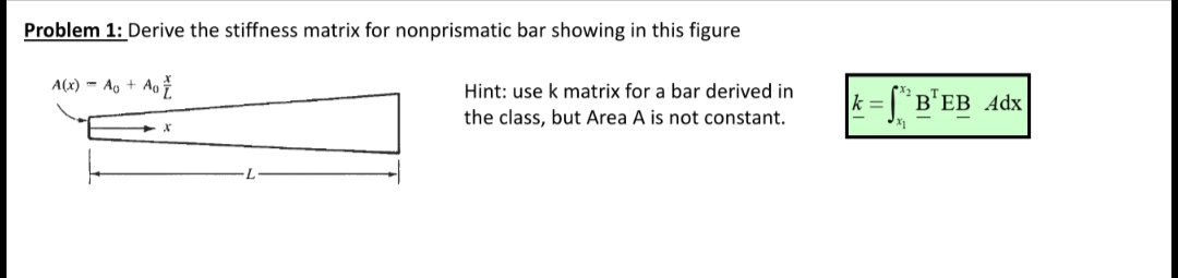 Solved Problem 1: Derive the stiffness matrix for | Chegg.com