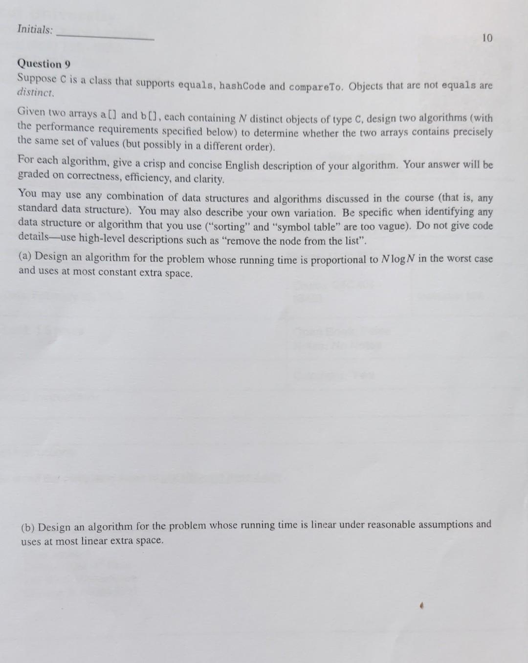 Solved Question 9 Suppose C Is A Class That Supports Equals