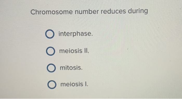Solved Chromosome number reduces during interphase. meiosis | Chegg.com