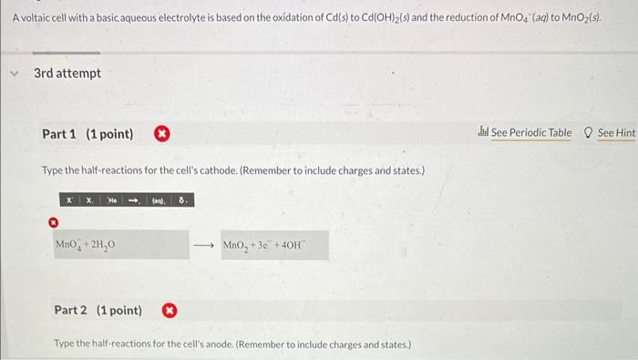 Solved A voltaic cell with a basic aqueous electrolyte is | Chegg.com
