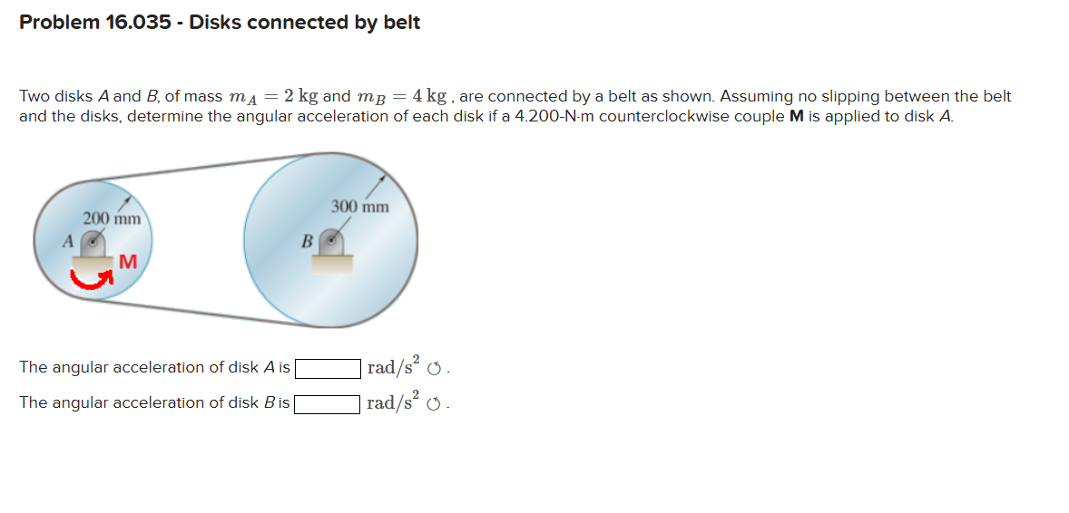 Solved Problem 16.035 - ﻿Disks connected by belt Two disks A | Chegg.com