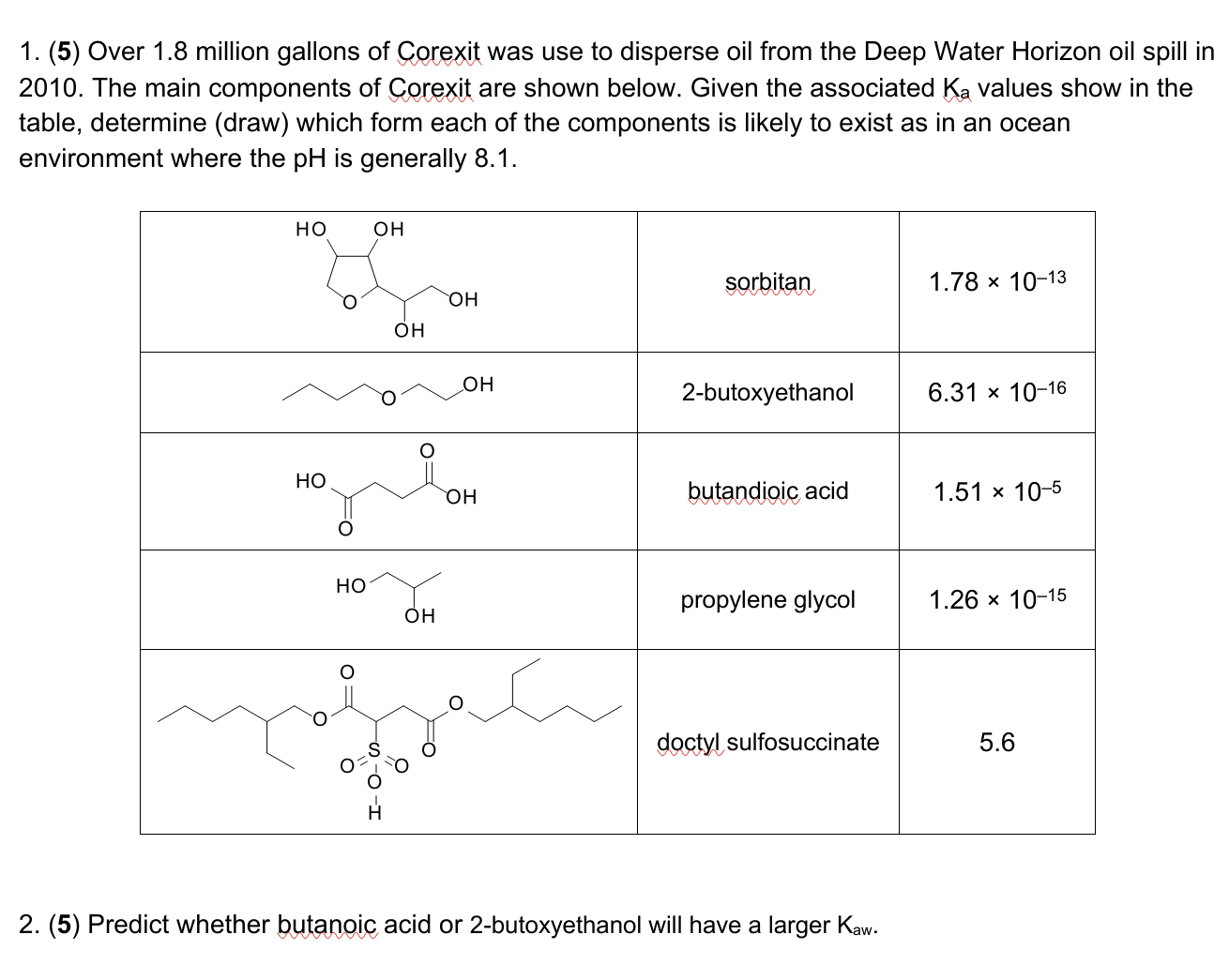 Solved 1. (5) Over 1.8 million gallons of Corexit was use to | Chegg.com
