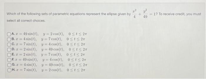 Solved Which of the following sets of parametric equations | Chegg.com