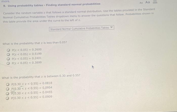 Solved more 9. Using probability tables - Finding standard | Chegg.com
