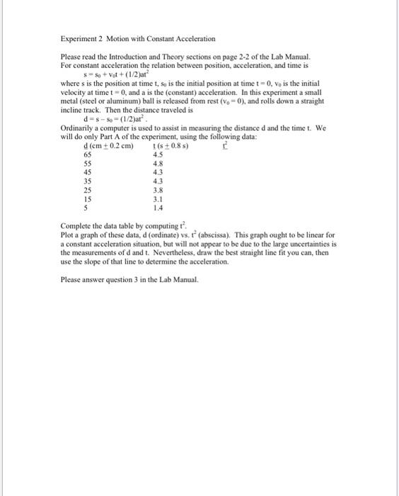Solved Experiment 2 Motion with Constant Acceleration Please | Chegg.com