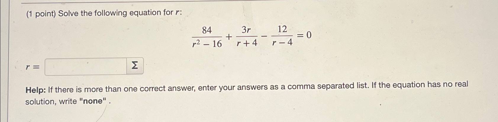 Solved (1 ﻿point) ﻿Solve the following equation for r | Chegg.com