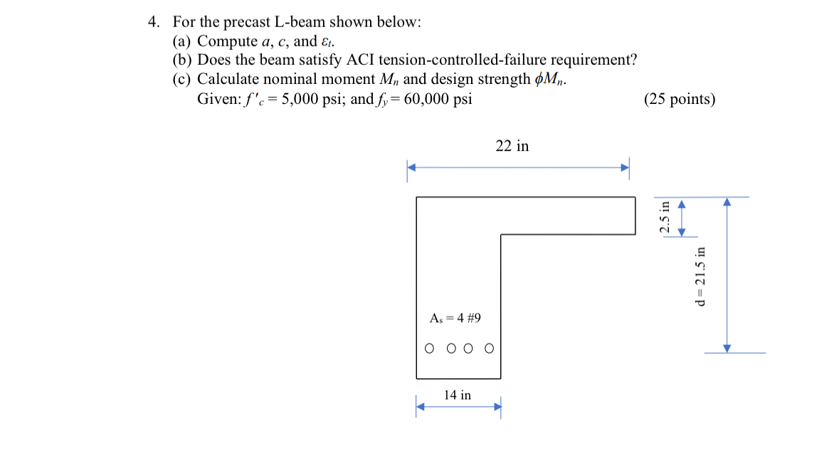 Solved For the precast L -beam shown below:(a) ﻿Compute a,c, | Chegg.com