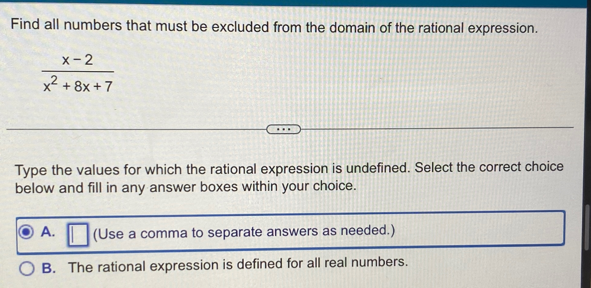 Solved Find all numbers that must be excluded from the | Chegg.com