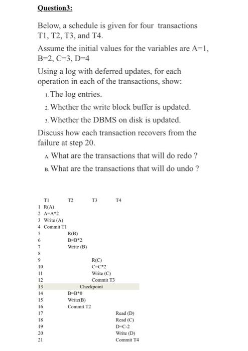 Solved Below, a schedule is given for four transactions T1, | Chegg.com