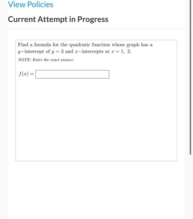 Solved Find A Formula For The Quadratic Function Whose Graph 3915