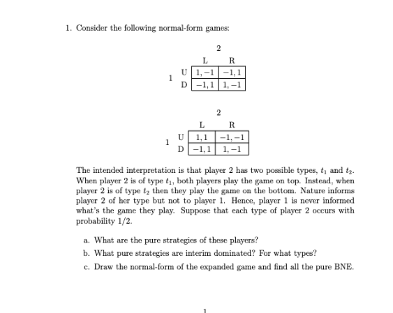 Solved 1. ﻿Consider the following normal-form games: 2 ﻿The | Chegg.com