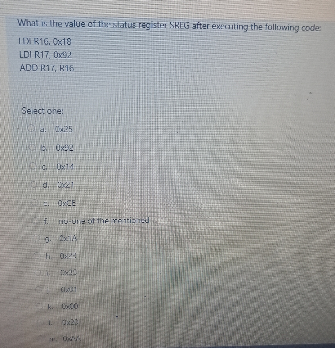 Solved What is the value of the status register SREG after | Chegg.com