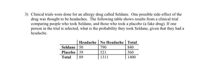 Solved Clinical trials were done for an allergy drug called | Chegg.com