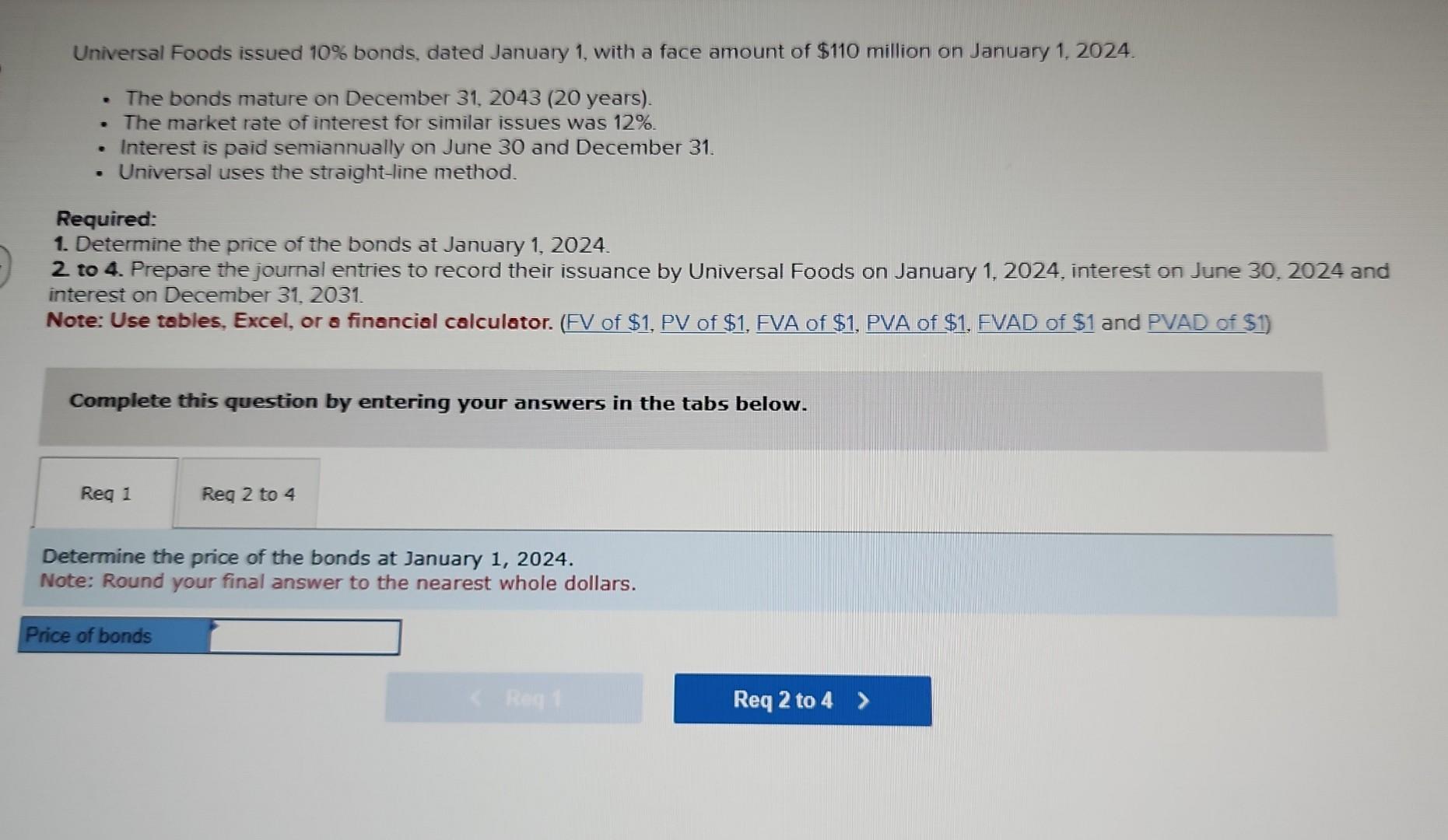 Solved Universal Foods issued 10% bonds, dated January 1, | Chegg.com