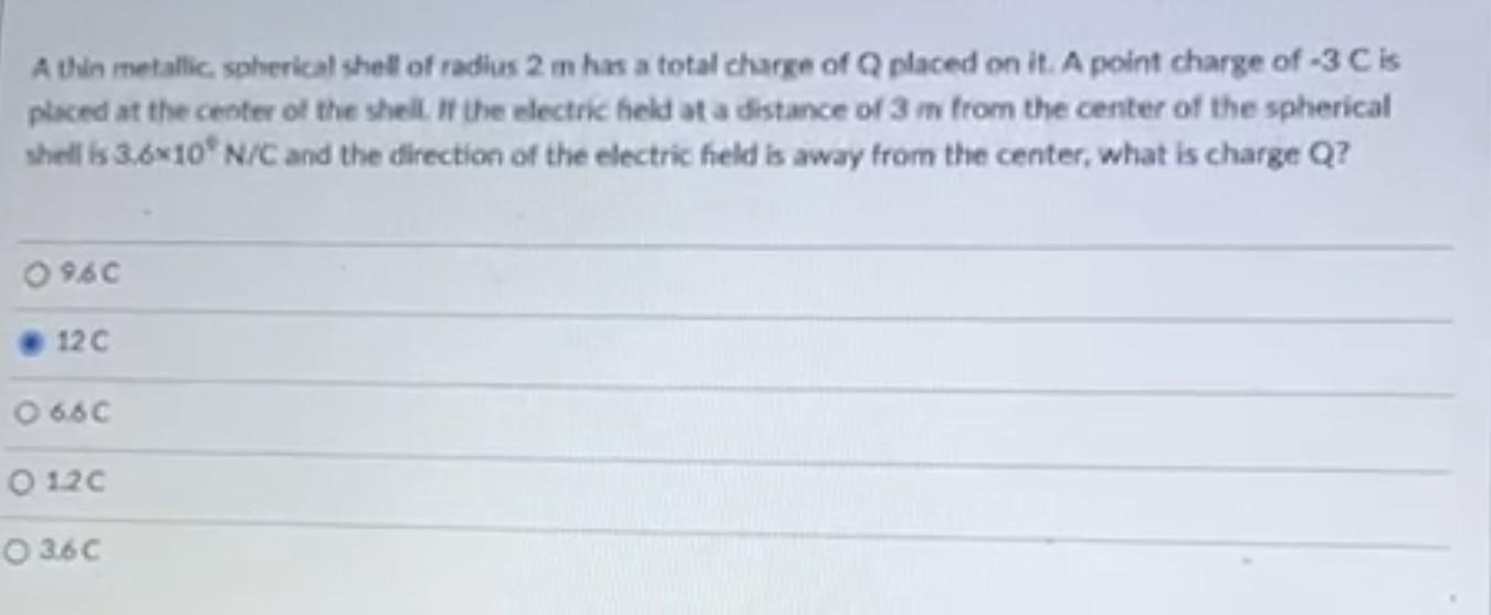 Solved A thin metallic, spherical shell of radlus 2 m has a | Chegg.com