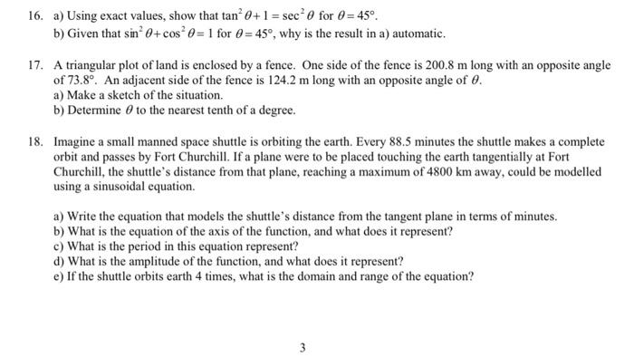 Solved 16. a) Using exact values, show that tan2θ+1=sec2θ | Chegg.com