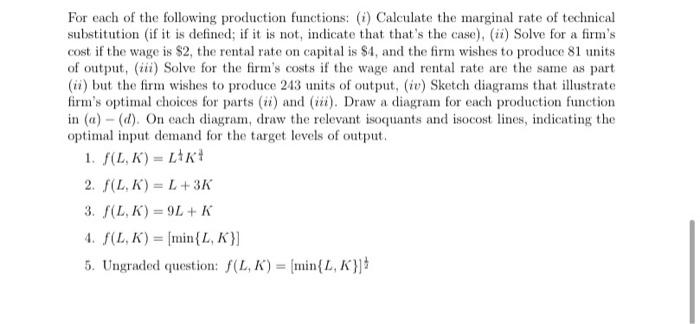 Solved For each of the following production functions: (i) | Chegg.com