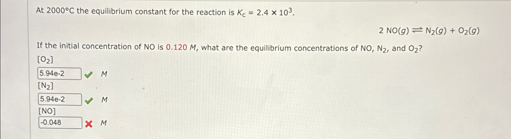 Solved At 2000°C ﻿the equilibrium constant for the reaction | Chegg.com