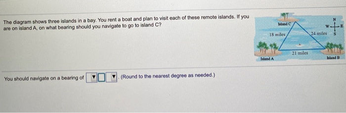 Solved N The diagram shows three islands in a bay. You rent | Chegg.com
