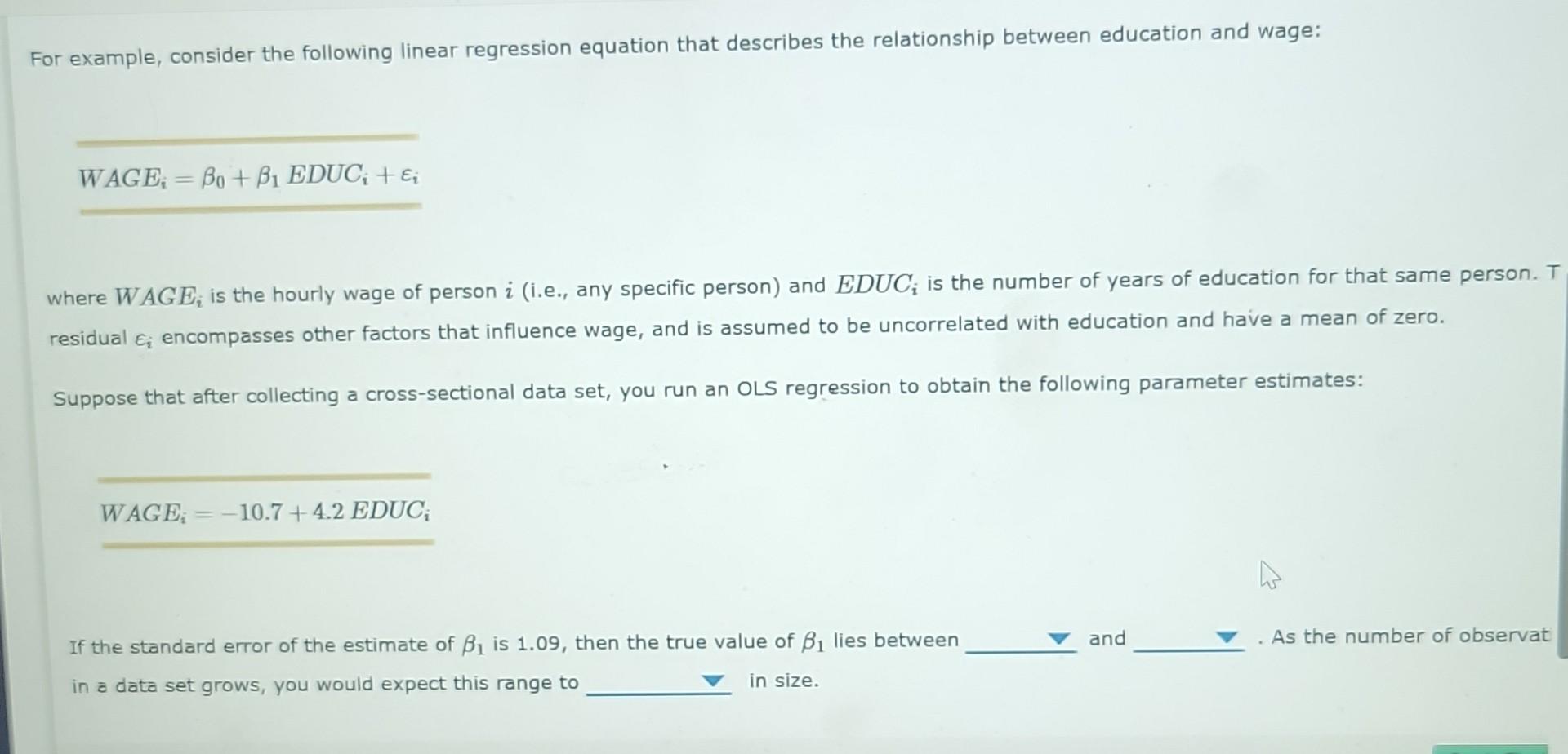 Solved For example, consider the following linear regression | Chegg.com