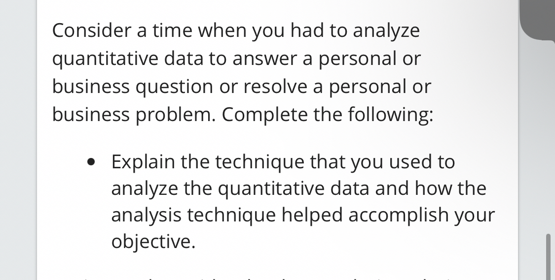 Solved Consider a time when you had to analyze quantitative | Chegg.com