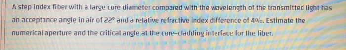 Solved A step index fiber with a large core diameter | Chegg.com