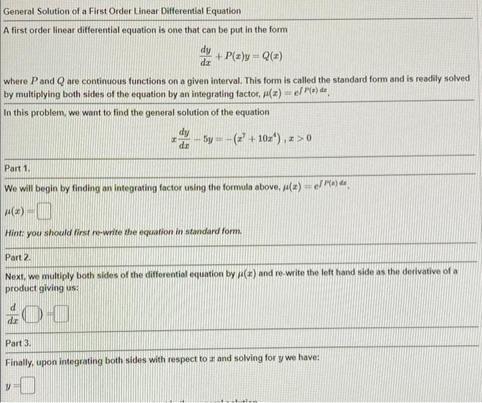 Solved General Solution of a First Order Linear Differential | Chegg.com