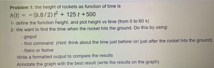 Problem 1: the height of rockets as function of time | Chegg.com