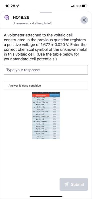 Solved A voltmeter attached to the voltaic cell constructed | Chegg.com