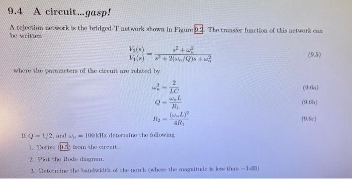 Solved A rejection network is the bridged-T network shown in | Chegg.com