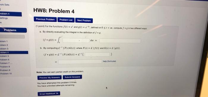 Solved work Sets roblem 4 Problems HW8: Problem 4 Previous | Chegg.com