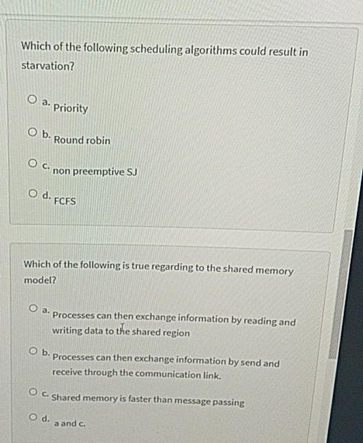 Solved Which Of The Following Scheduling Algorithms Could 