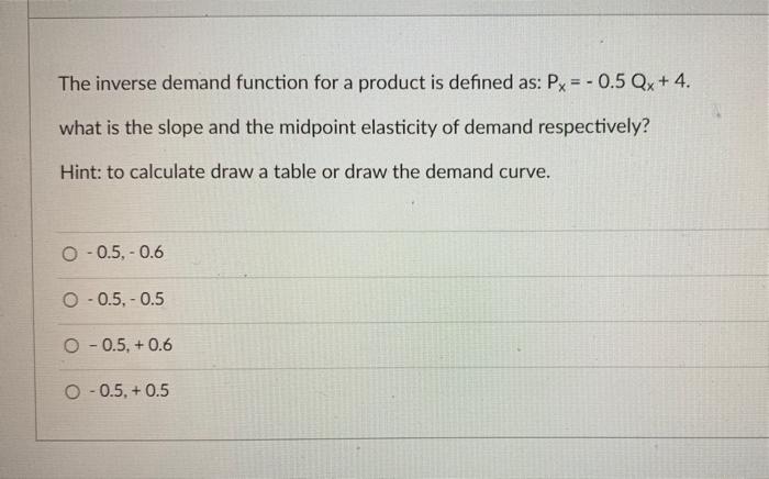 Solved The inverse demand function for a product is defined | Chegg.com