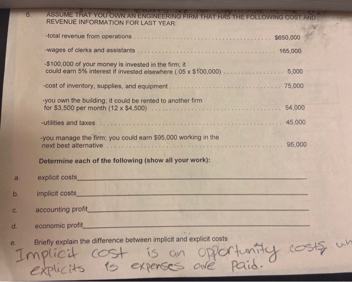 Solved Show me the formulas for explicit cost, implicit | Chegg.com