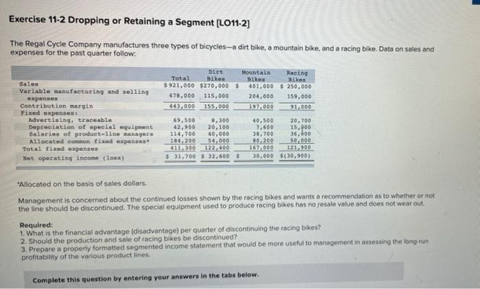 Solved Exercise 11-2 Dropping or Retaining a Segment | Chegg.com