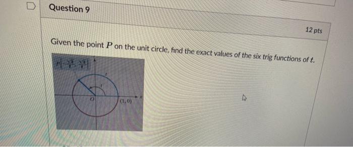 Solved Given the point P on the unit circle, find the exact | Chegg.com