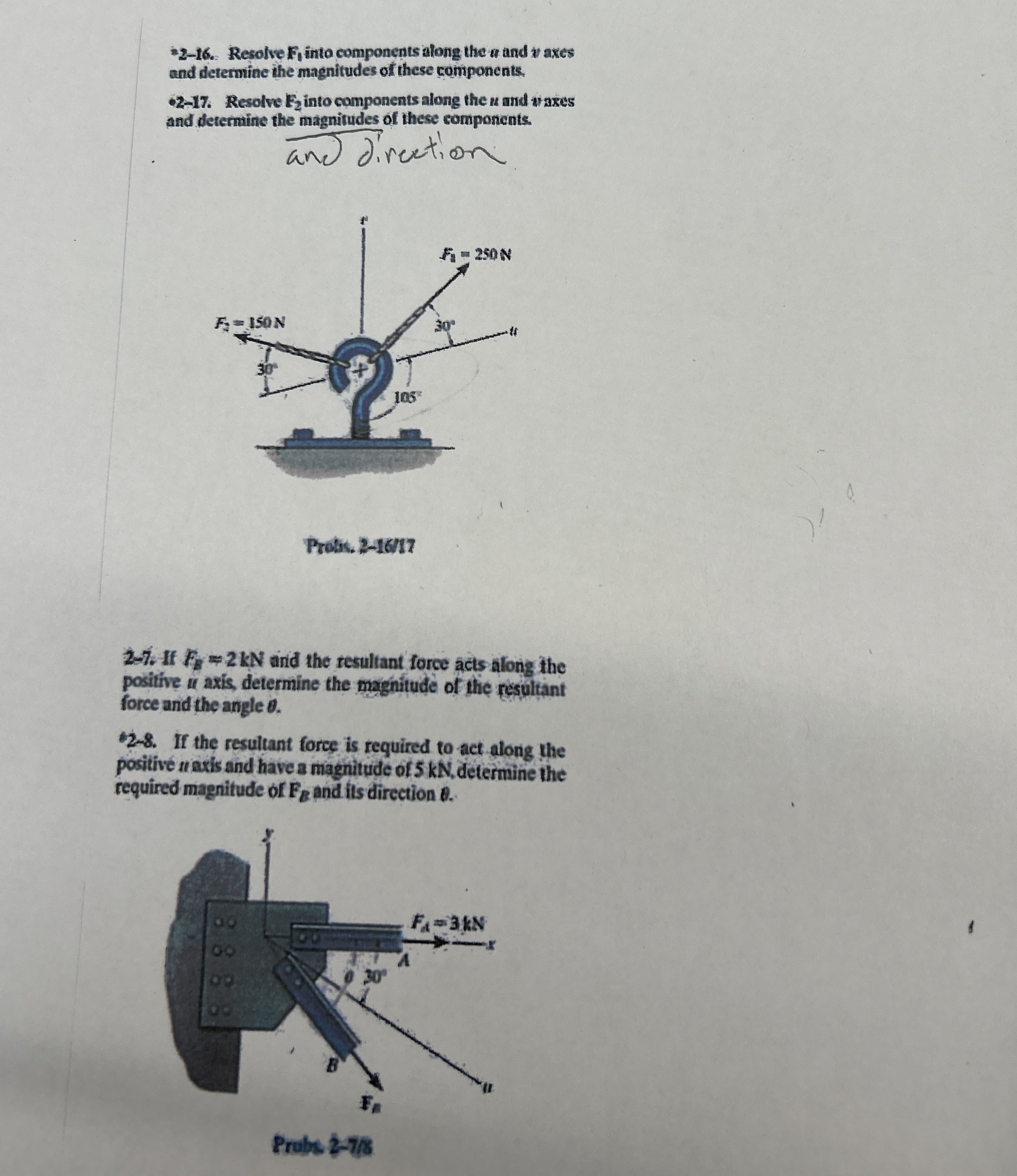 Solved 2-16. ﻿Resolve Fi into components along the a and v | Chegg.com